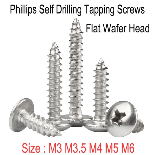 M3-M6 PHILLIPS SELF Drilling /Tapping Screws Flat Wafer Head Stainless ...