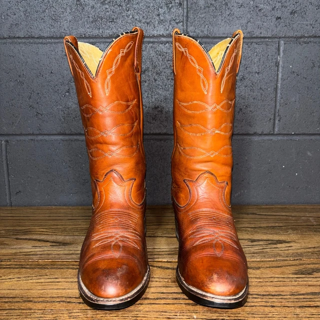 VINTAGE LAREDO COWBOY Boots Tan Leather Made In USA Men’s 9.5 D Western ...