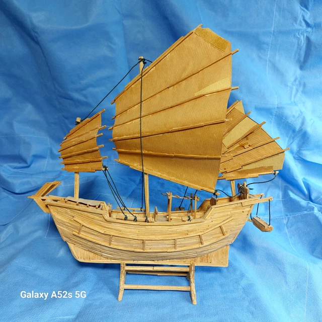 HANDMADE WOODEN AND paper model of a Chinese Junk or Pirate boat with ...