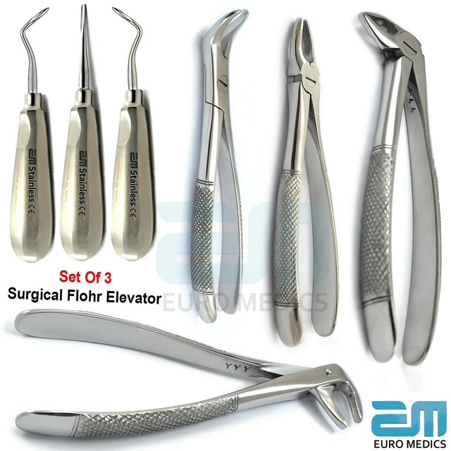 DENTAL TOOTH EXTRACTION Forceps Lower Upper Molars Surgical Flohr Root ...