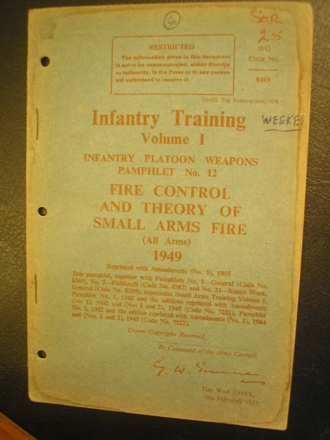 BRITISH ARMY WEAPON Training Fire Control Manual Cold War Military ...