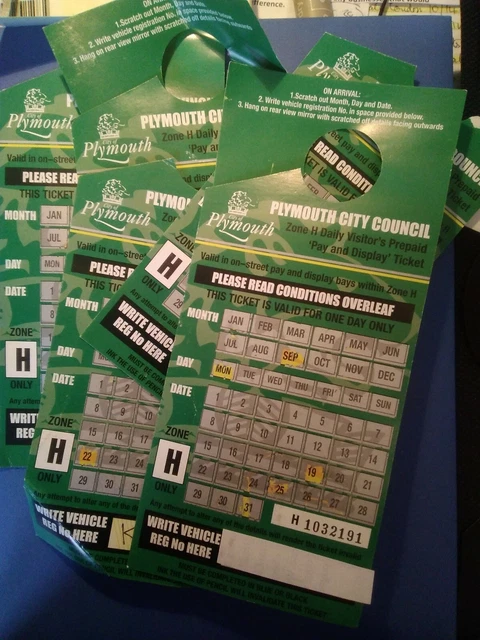 COLLECTION OLD SCRATCH-OFF Visitors car parking tickets Plymouth City ...