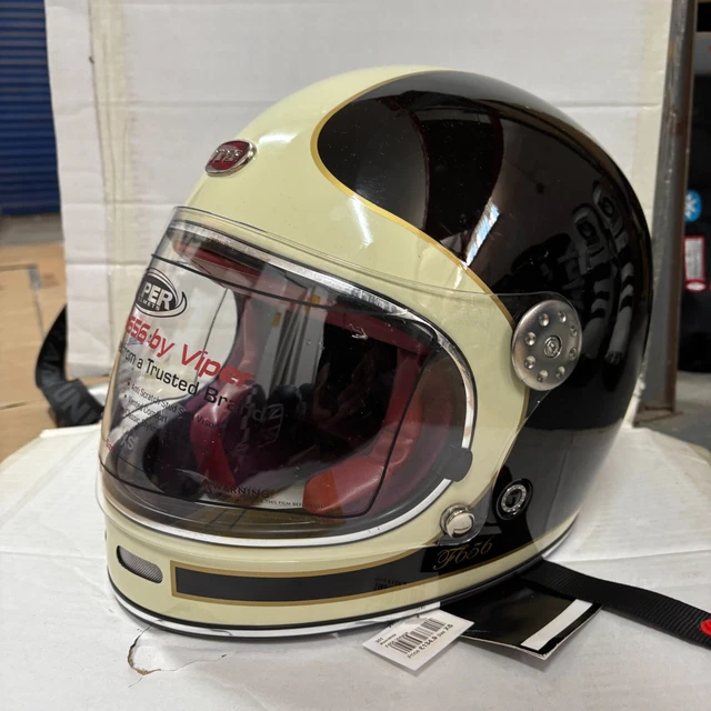 VIPER F656 FULL Face Retro Motorcycle Helmet Black cream Second XS 533 ...