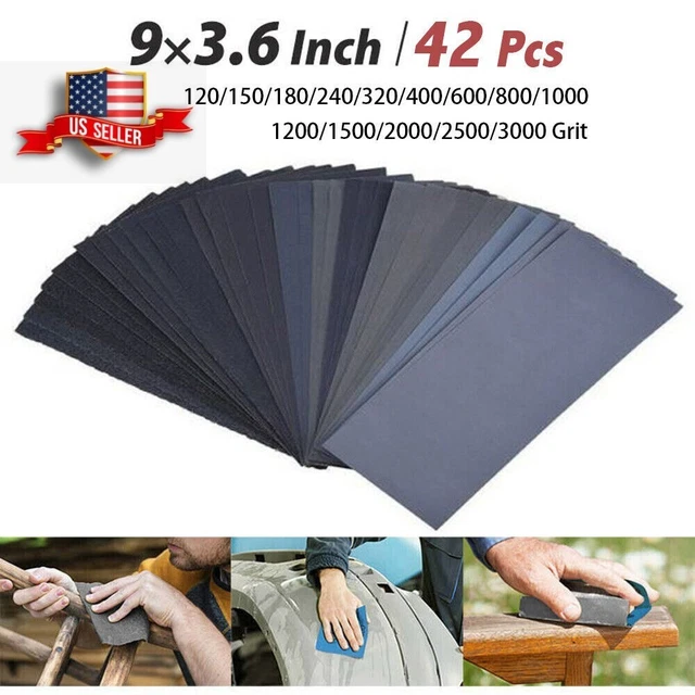 42PC WET DRY Sand paper 150 180 240 320 400 600 800 1000 3000 Grit ...