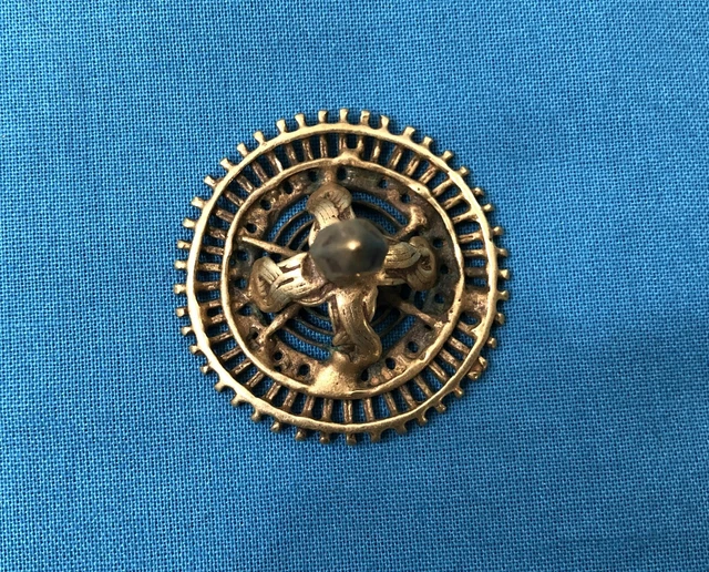 ANCIEN SCEAU CACHET cire ajouré bronze Matrice croix David médiéval ...