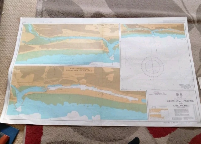 VINTAGE ADMIRALTY MARITIME Royal Navy Chart "Shoreham Harbour" No 2044 ...