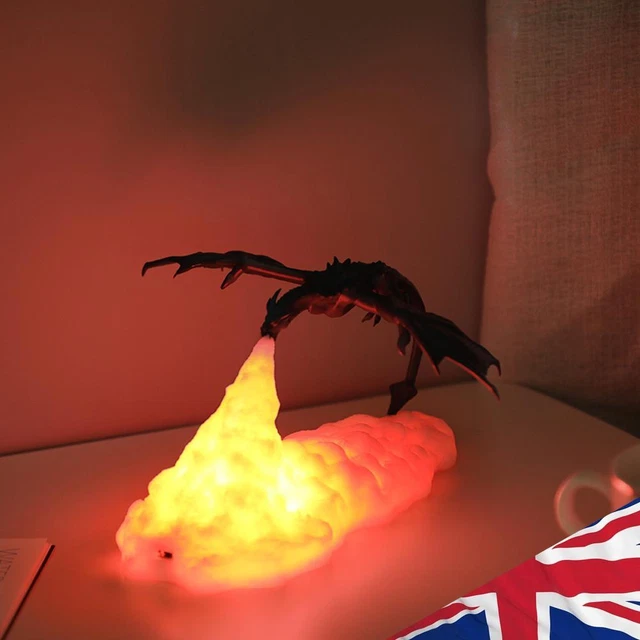 3D PRINTED DESK Lamp USB Charge Fire/Ice Dragon Atmosphere Light ...