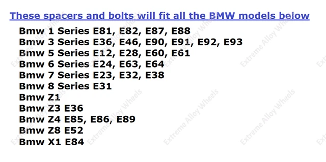 ESPACEURS DE ROUES en alliage 15 mm pour boulons BMW E81 E82 E87 E88 E36 E46 E90 E91 + M12x1,5 ...