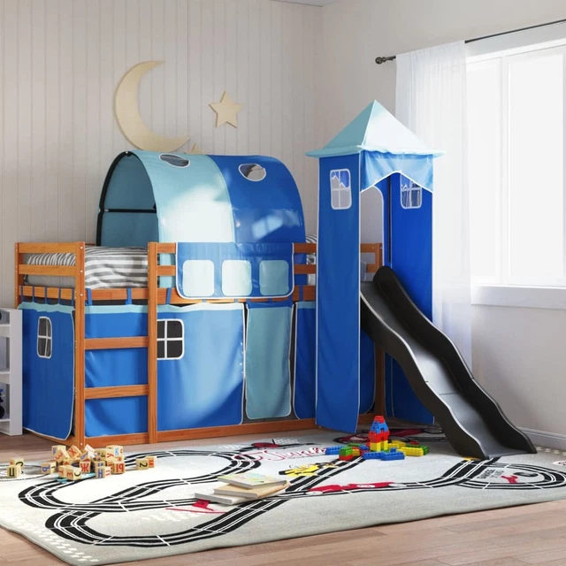 LIT SUPERPOSÉ SANS matelas avec toboggan et rideaux 90x200 cm EUR 742 ...
