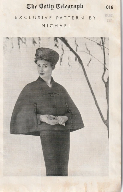 ORIGINAL 1950S DAILY Telegraph Sewing Pattern Cape No. 1018 Size 36 by ...