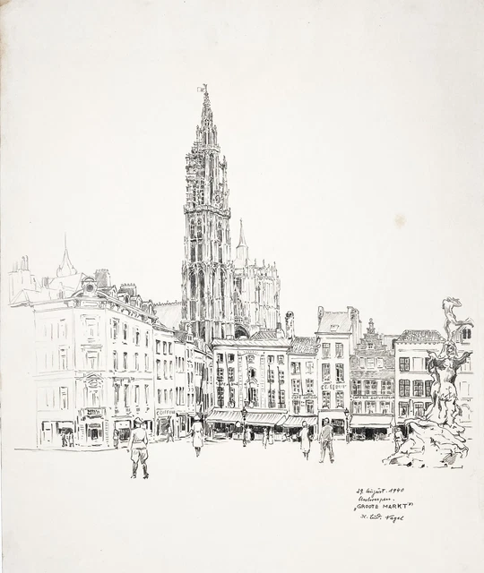 KARL LUDWIG CLOU Antwerp Anvers Belgique Drawing Dessin 1940 EUR 125,32 ...