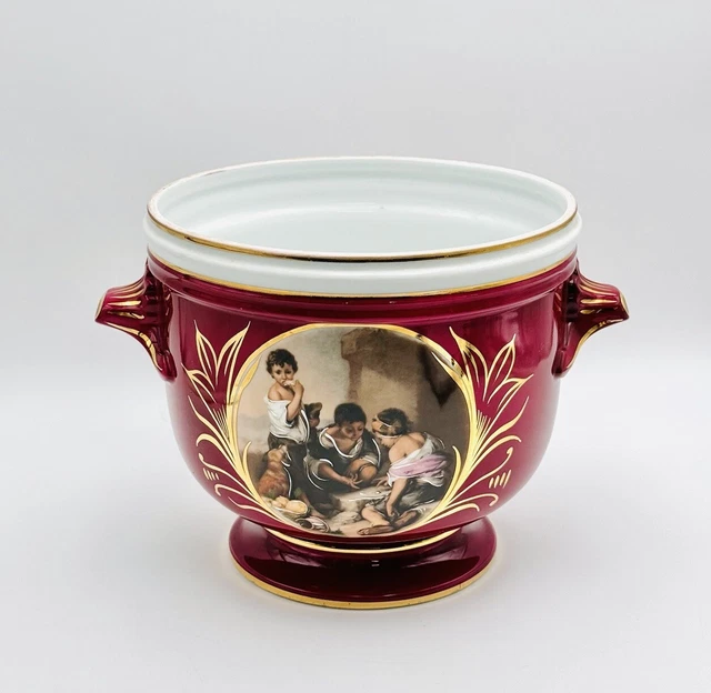 GROS CACHE POT En Porcelaine De Limoges Décor Rehaussé _ Enfants Jouant ...