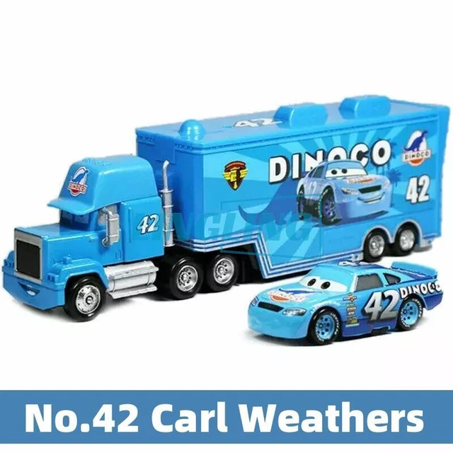 DISNEY PIXAR CARS NO.42 Carl Weathers Mack Truck +Mini Car 1:55 Diecast ...