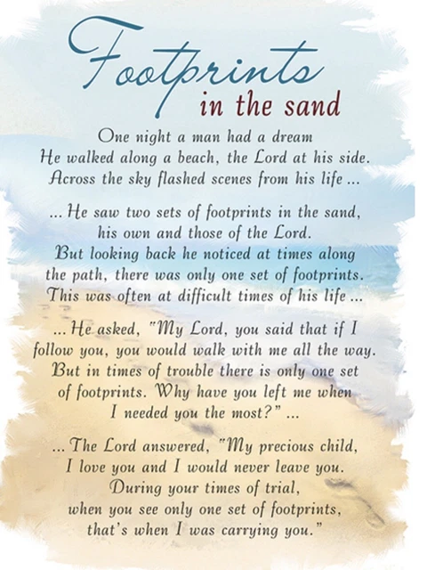 IN LOVING MEMORY, Footprints in the sand,Graveside Memorial Card ...