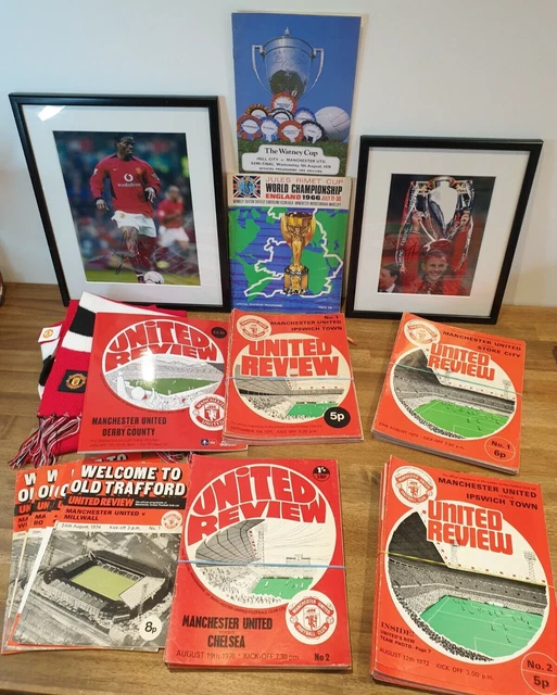 97 X MANCHESTER United Home Programmes 1970/73 Bundle Signed photos ...