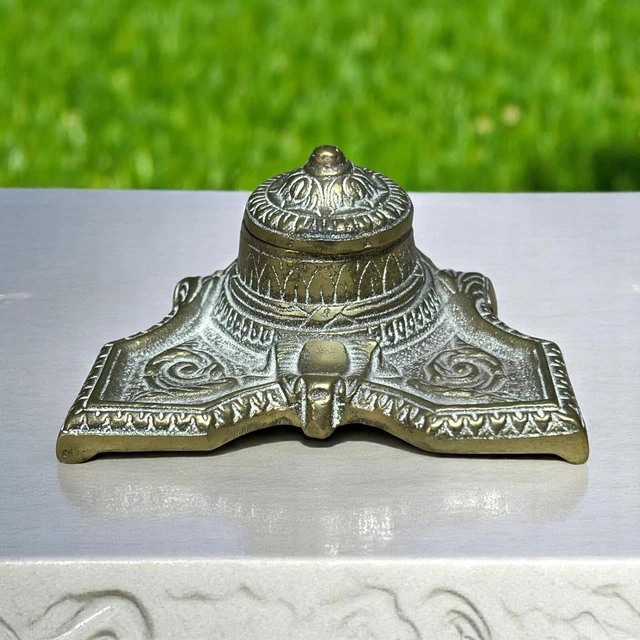 1920S ERA INKWELL Mod Brevet Art Nouveau Style Brass Antique Vintage £ ...