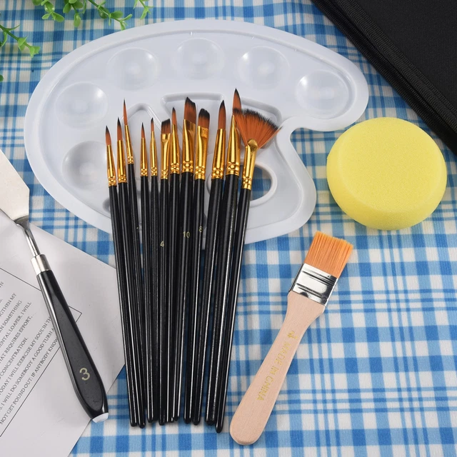 16 STÜCK PINSEL Set 12 GrößEn Malpinsel mit Spachtel, Schwamm und ...