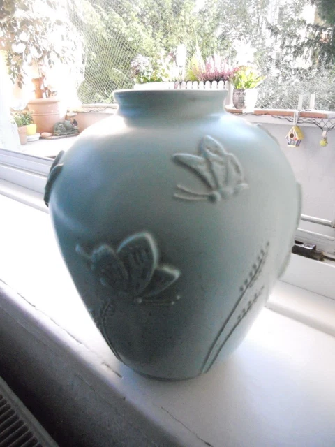 VASE, ART DECO, keramik, türkis, schmetterlinge, groß, gebrauchsspuren,gemarkt EUR 17,00 ...
