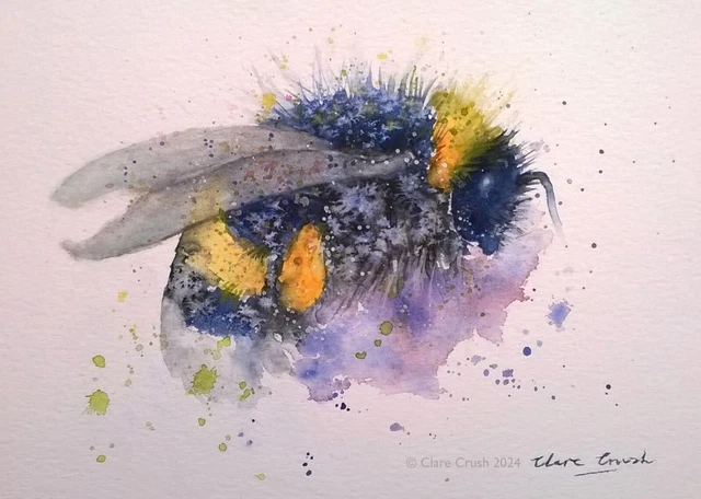 ORIGINAL SIGNED WATERCOLOUR Painting BEE Insect Flower Wildlife Art ...