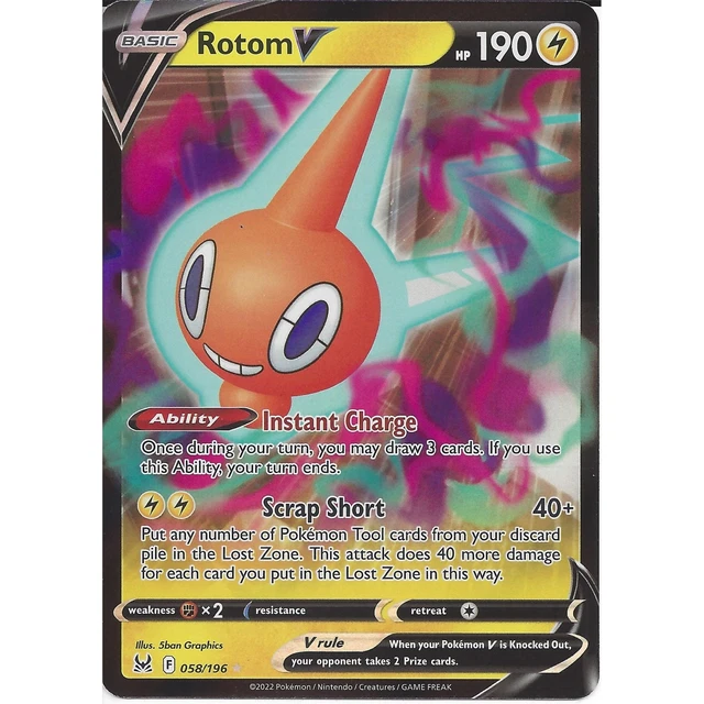 058/196 ROTOM V : Rare Holo V Card : SWSH-11 Lost Origin : Pokemon TCG £2.20 - PicClick UK