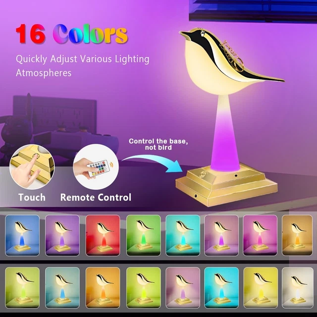 SMALL BIRD DESK Lamp,16 Color RGB Changing LED Night Light,Rechargeable ...