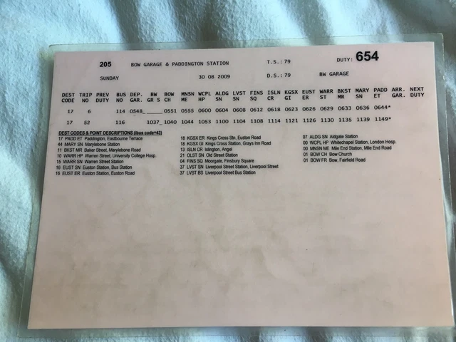 STAGECOACH LONDON - Bus Driver Duty Card £3.29 - PicClick UK