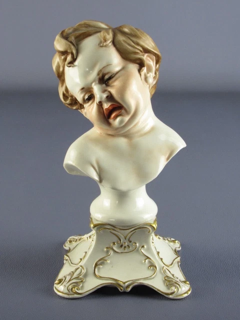CAPODIMONTE PORCELAIN STATUE Bust Of Crying Child With Gold Base 20th ...