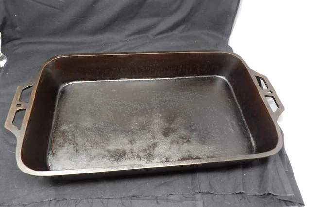 VINTAGE UNMARKED LODGE Cast Iron Rectangular Roaster/Fish Fryer ...