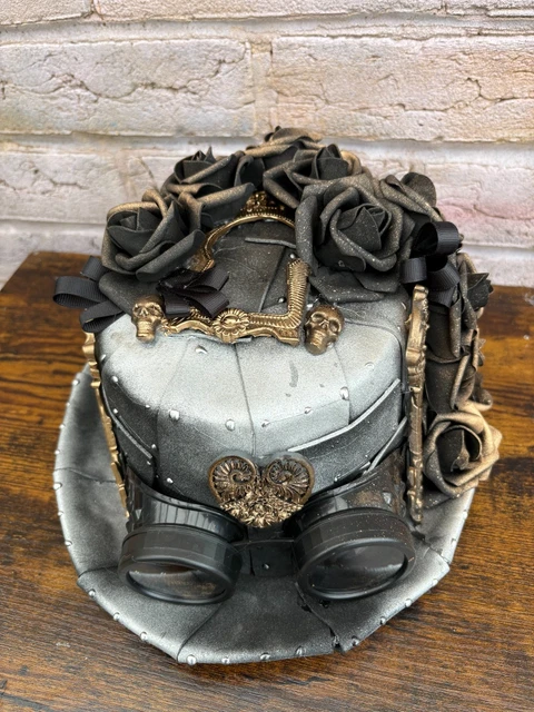 UNIQUE STEAMPUNK TOP Hat Metal Effect lock keys Goggles Roses 57cm (45 ...