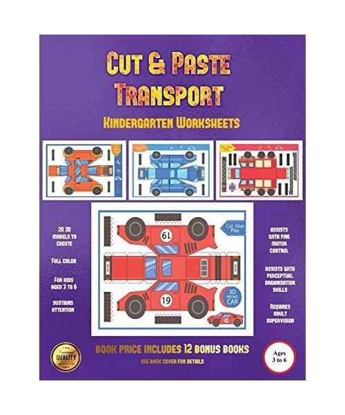 KINDERGARTEN WORKSHEETS (CUT and Paste Transport): 20 Full-Color Cut ...
