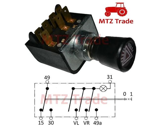 HAZARD WARNING SWITCH for tractor hauler wheel loader excavator vintage ...