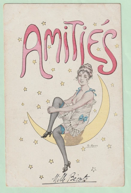 STUNNING ORIGINAL FRENCH risqué nude Art Deco Amitiés postcard 1910's ...