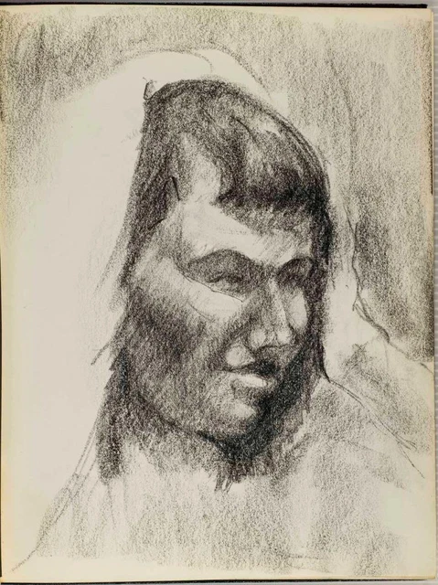 Vintage Graphite Pencil Drawing On Paper Mid Century Woman Tob £62 88