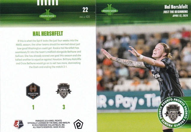 HAL HERSHFELT 2024 Parkside NWSL Pronto #22 Settimana 4 Rookie/420 ...