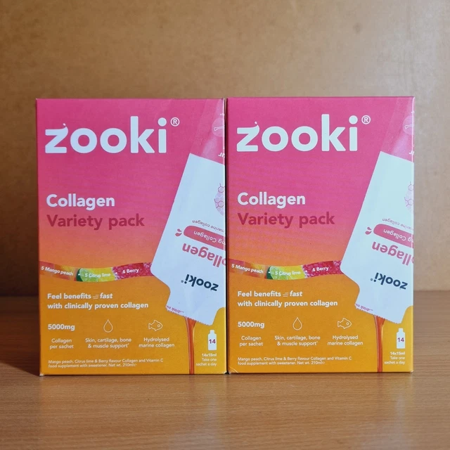 2X ZOOKI MARINE Collagen 5,000mg Variety Pack 28x15ml Liquid Sachets ...
