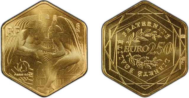 2024 FRANCE 250 Euros 2024 Paris Olympics Heracles Hexagonal Gold Coin ...