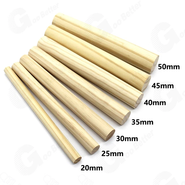 SOLID ROUND WOODEN Pine Wood Rods Craft Sticks Ø 20mm-50mm Diameter ...