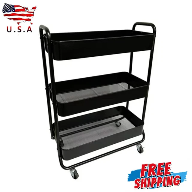 NEW WIDE 3 Tier Metal Rolling Utility Cart Mobile Storage Organizer ...