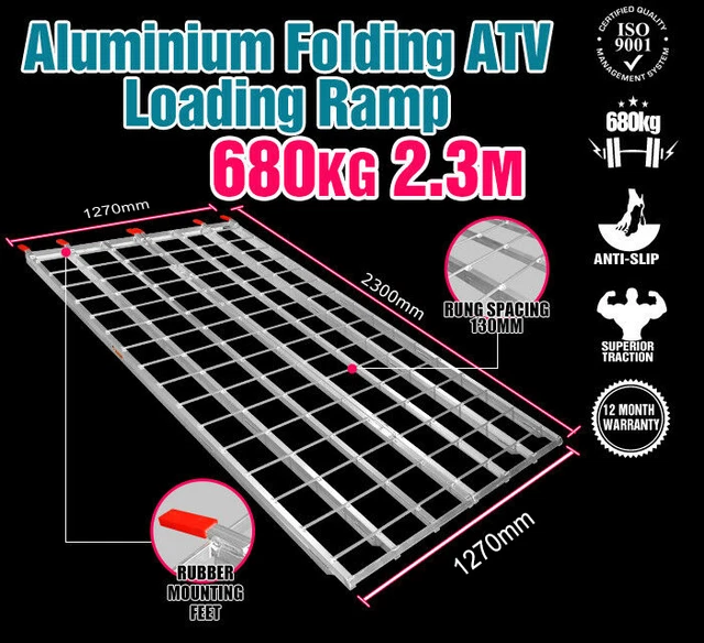 ALUMINIUM FOLDING LOADING Ramp 2.3M 680KG ATV Side by Side Mower Golf ...