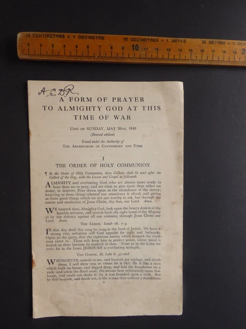 WW2 1940 ANNOTATED A Form of Prayer To Almighty God At Time War paper ...