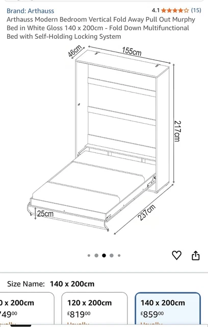 ARTHAUSS VERTICAL FOLD-AWAY Murphy Bed Frame White Gloss Double ...