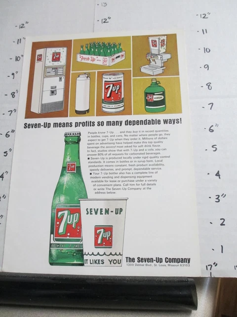 MAGAZINE AD 1960S 7 UP SEVEN Up soda bottle cup can vending machine ...