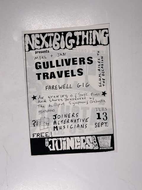 MONTRE JAB BAND Flyer Original Joiners Arms Southampton 20 Septembre ...