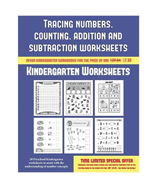 KINDERGARTEN WORKSHEETS (TRACING Numbers, Counting, Addition and ...
