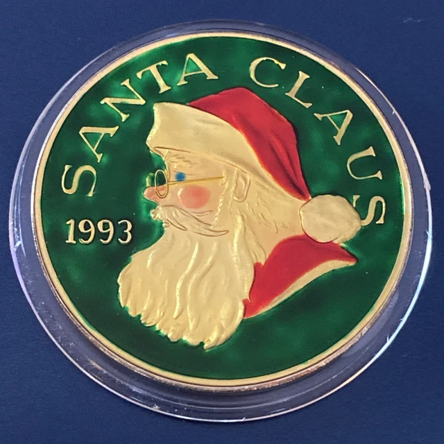 VINTAGE 1993 ~ 1 oz .999 Silver Enameled Christmas Round ~ Santa $141. ...