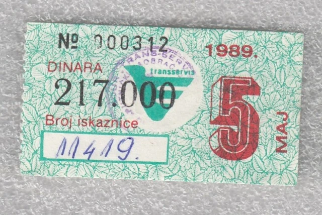 RARE BILLET DE bus mensuel Tuzla 217.000 dinars !!!! Bosnie ...