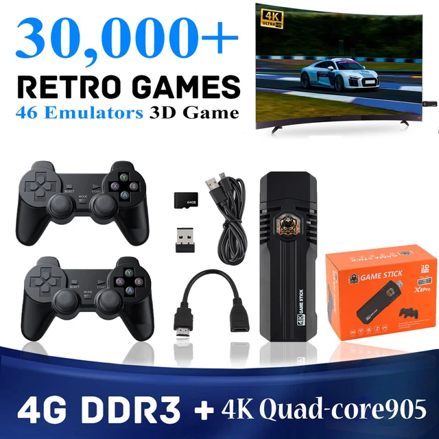 4K HDMI TV Video Game Stick 30000+ Retro Gaming Console w/ 2 Wireless ...