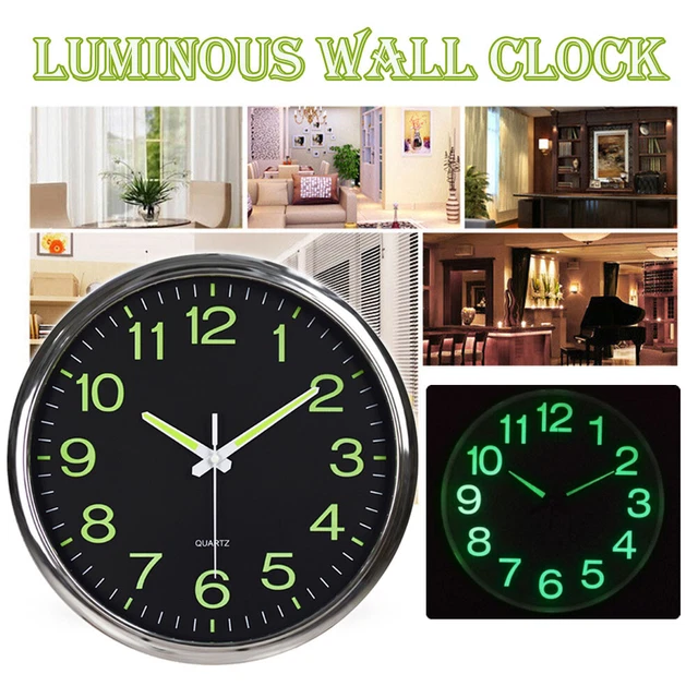 HOME 12&LARGE LUMINOUS Wall Clock Modern Night Light Quartz Non Ticking ...