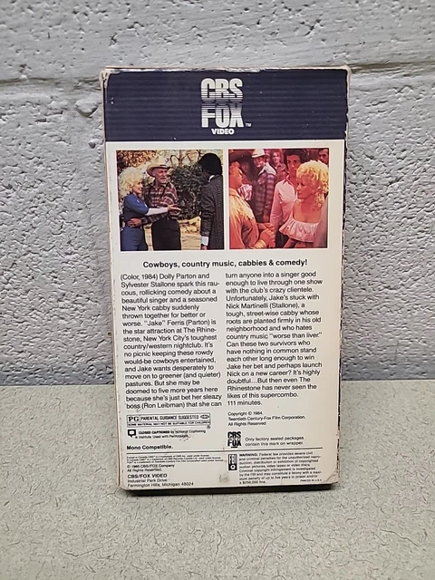 RHINESTONE (VHS) SYLVESTER Stallone, Dolly Parton. G Cond. Rare. Comedy ...