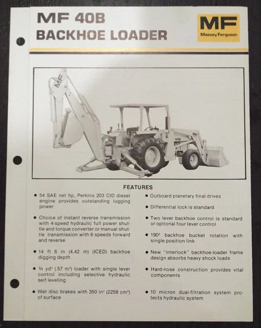 MASSEY FERGUSON MF40B Backhoe Loader Tractor Sales Brochure £1.23 - PicClick UK